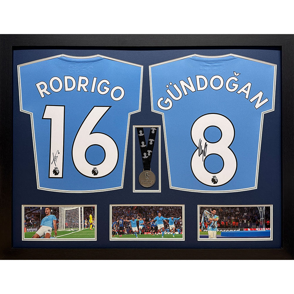 Manchester City FC Rodri & Gundogan Signed Shirts & Medal (Dual Framed ...